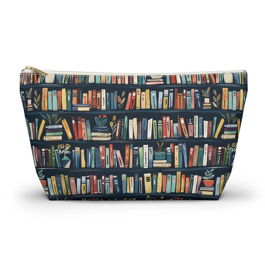 Book Lovers Accessory Pouch, Bookshelf Print Utility Bag - Etsy