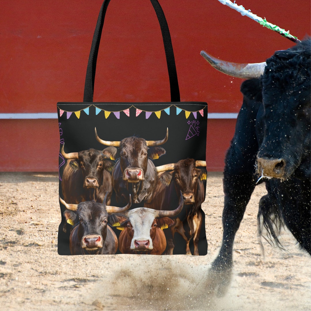 Bootleg Bull Tote Bag, Bullrun 90st Style San Fermin Cow Bulls Bag ...