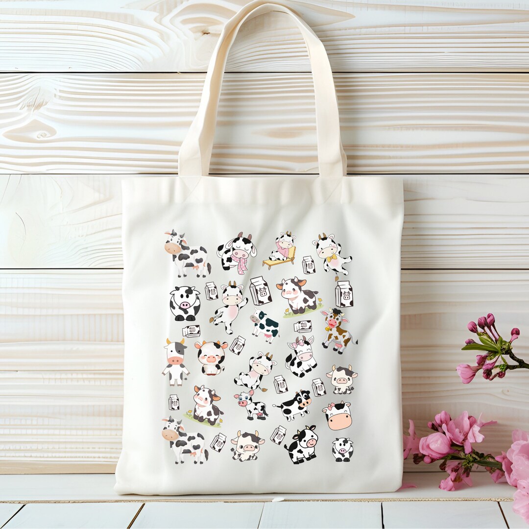 Holly Cows Cotton Tote Bag, Cow Gift Bag, Farm Girl Tote Bag, Animal ...
