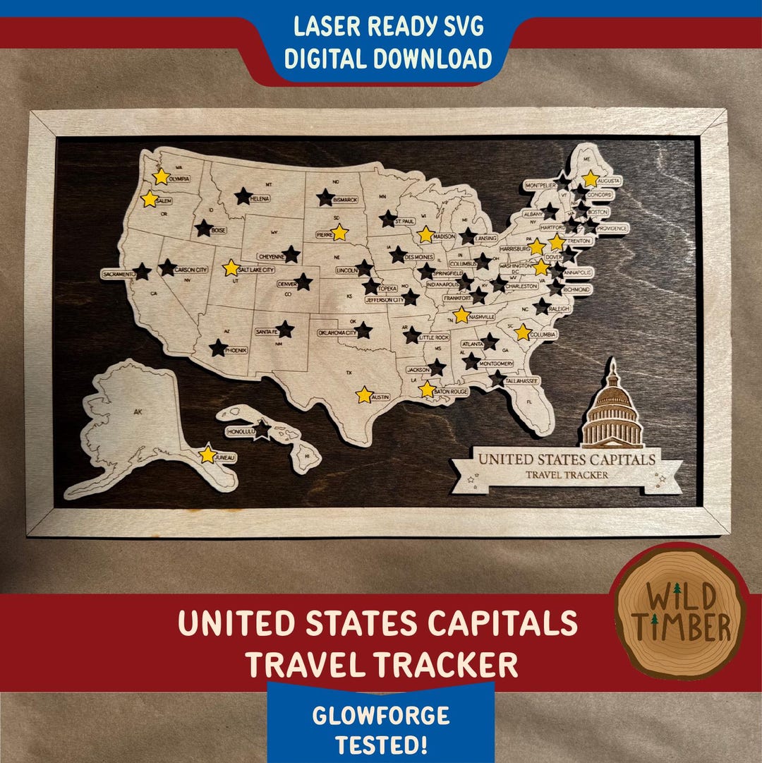 United States Capitals Bucket List Map SVG: Laser Cut Travel Tracker ...