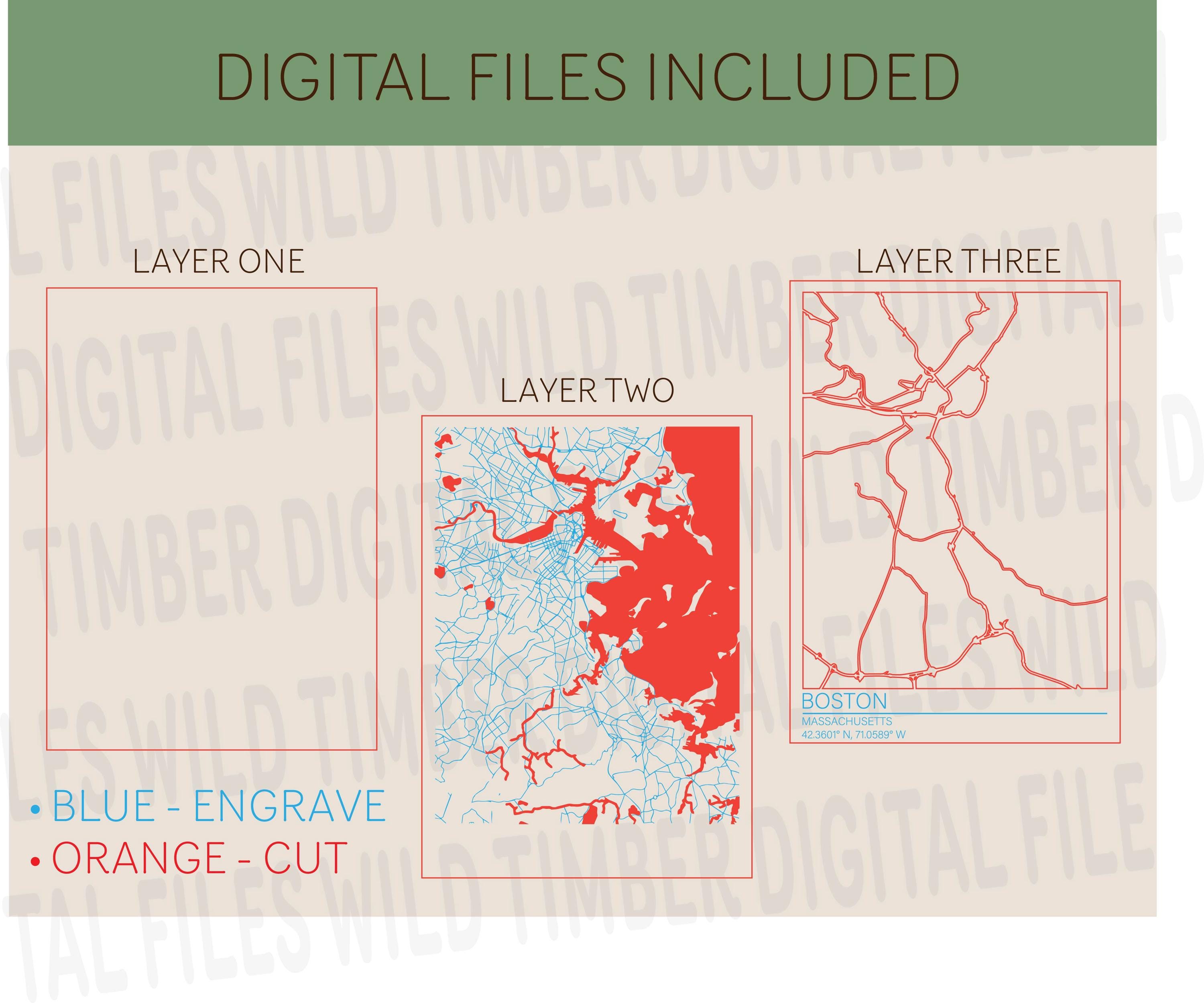 Boston Massachusetts Wooden Map SVG: Multilayer Laser Cut File (digital ...