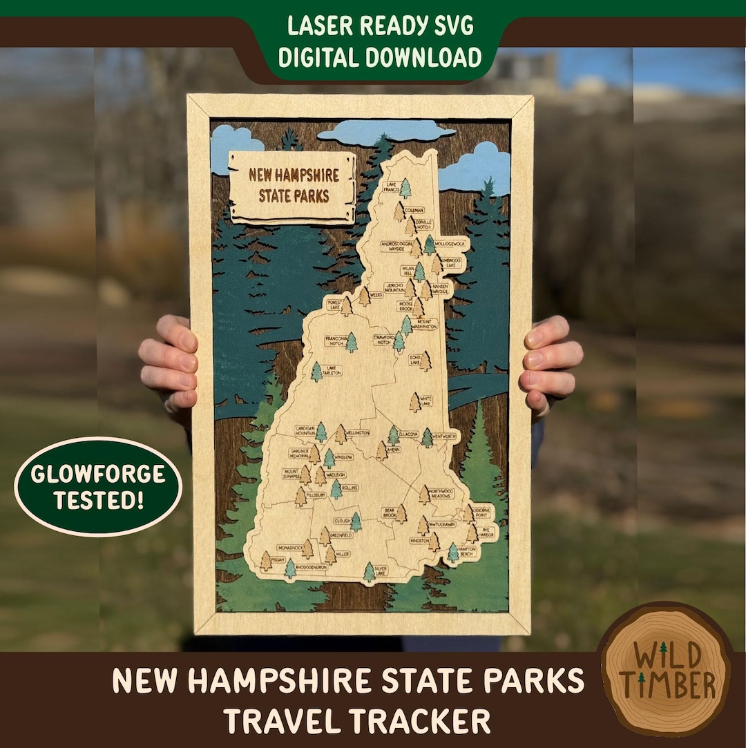 New Hampshire State Parks Travel Tracker Map SVG: Glowforge Laser File ...