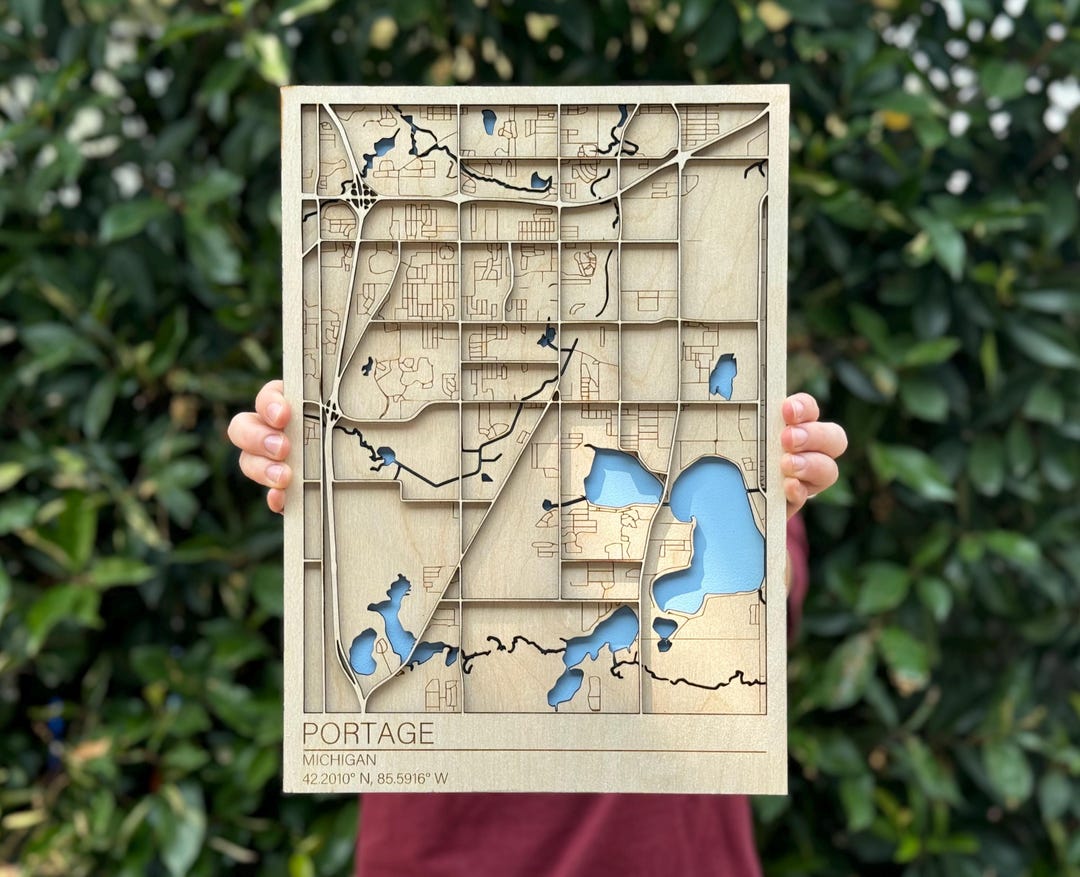 Portage, Michigan Wood Map 3D Laser Cut Map 3D Map Wood Map ...