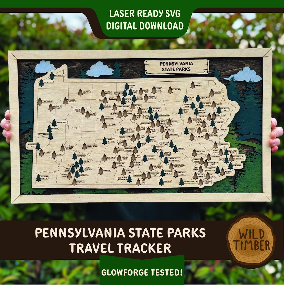 Pennsylvania State Parks Travel Tracker Map SVG: Laser Cut File (tested ...