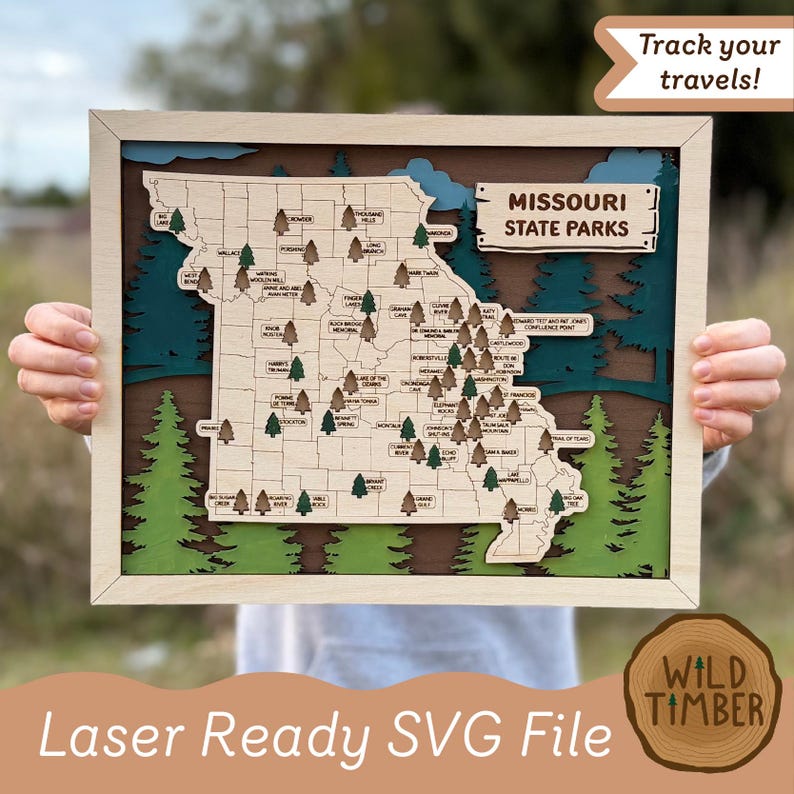 Missouri State Parks Travel Tracker Map SVG: Laser Cut File (tested ...
