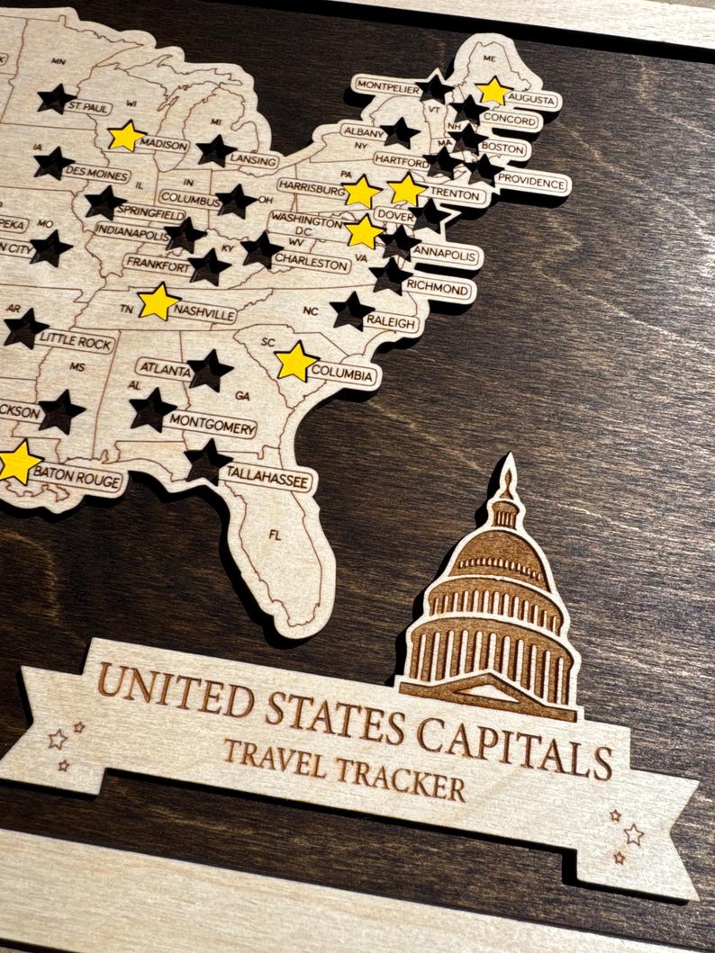 United States Capitals Bucket List Map SVG: Laser Cut Travel Tracker ...