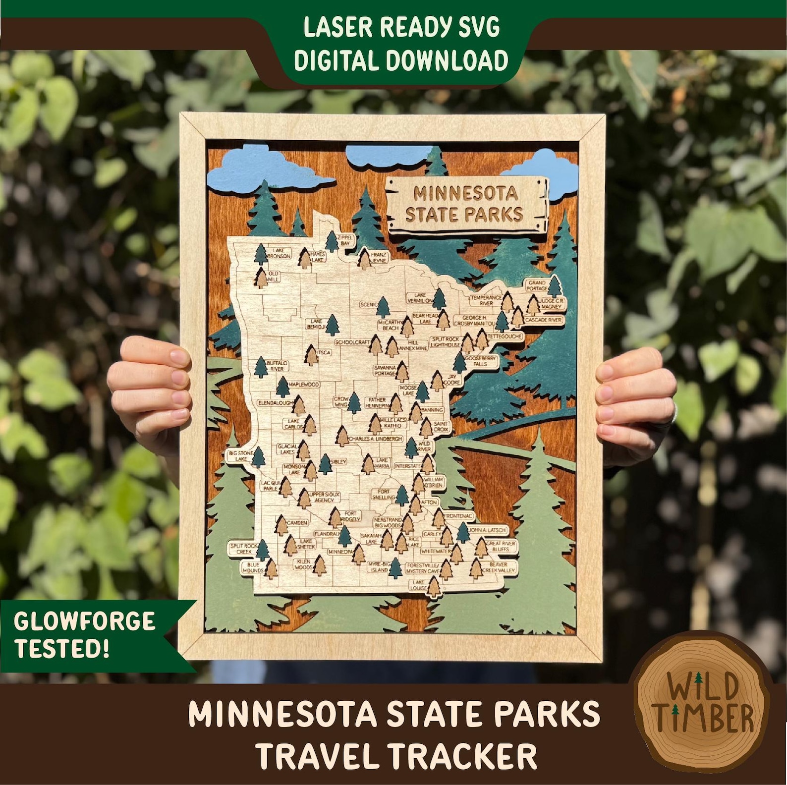 Minnesota State Parks Travel Tracker SVG: Glowforge Laser Cut Map ...