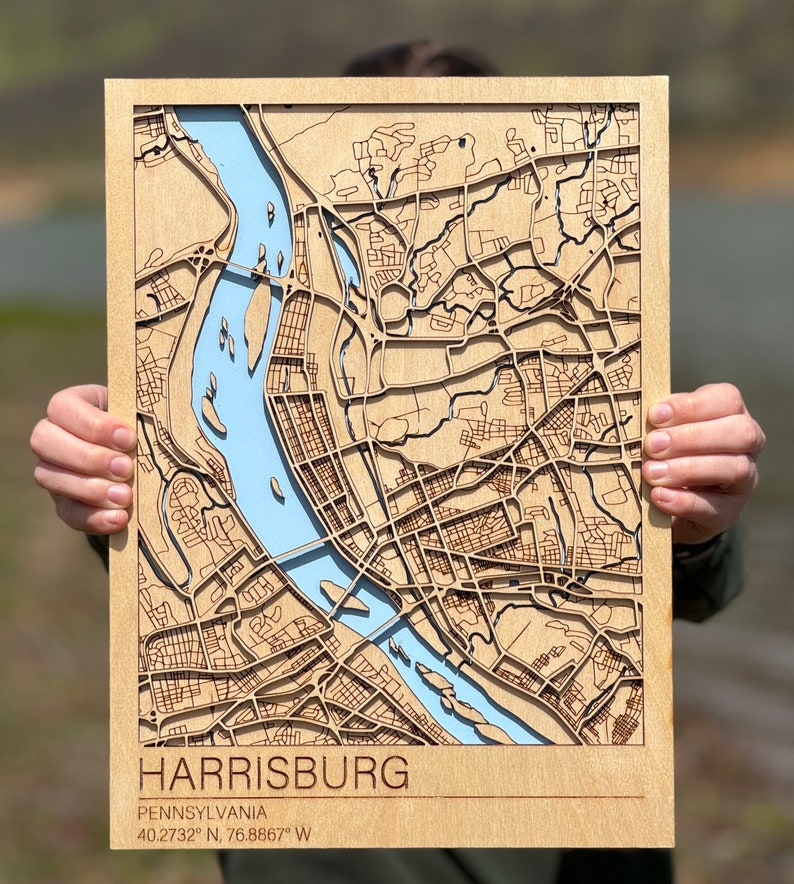 SVG Cut File Map of Harrisburg, Pennsylvania Wooden Multilayer Map SVG ...
