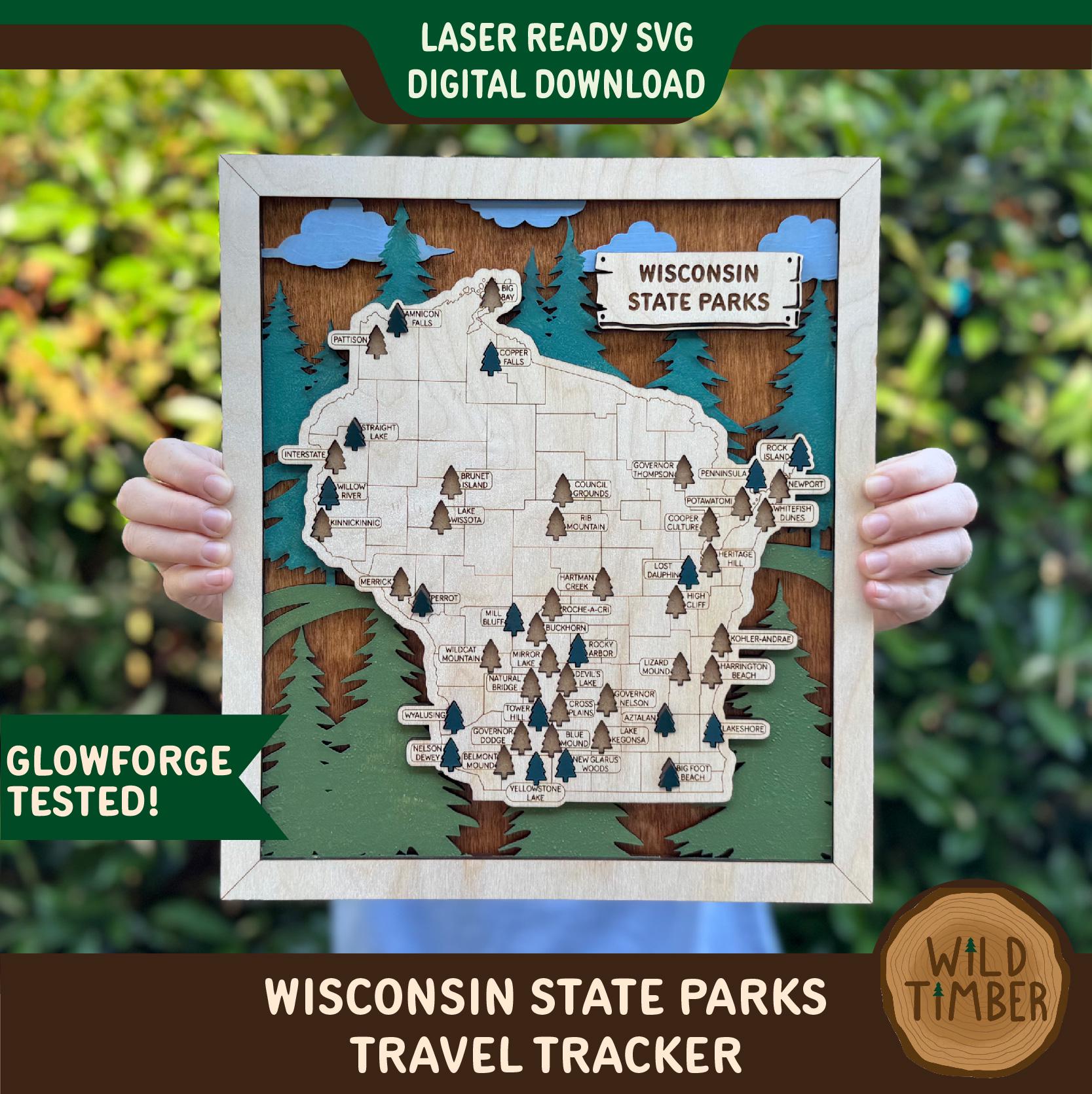 Wisconsin State Parks Travel Tracker Map: Glowforge Laser Cut File (SVG ...