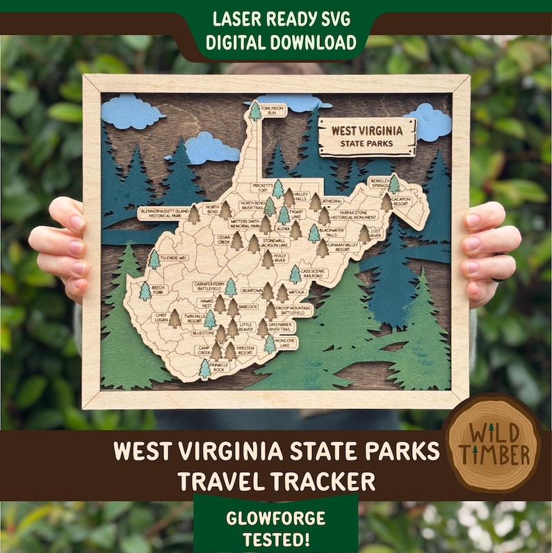 West Virginia State Parks Travel Tracker Map SVG Laser File (digital ...