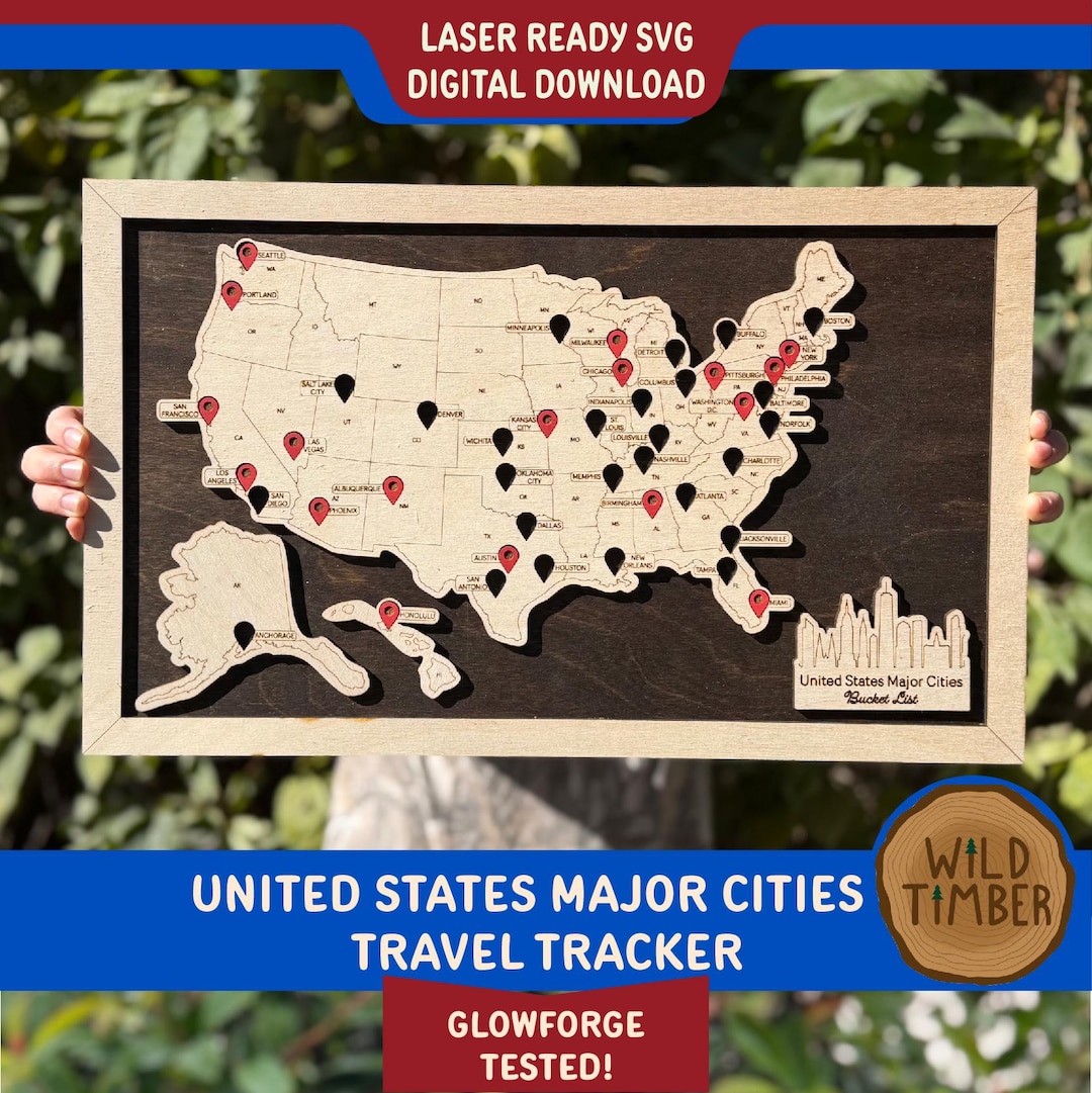 USA Cities Travel Tracker SVG Map: Laser Cut File (digital Download) - Etsy
