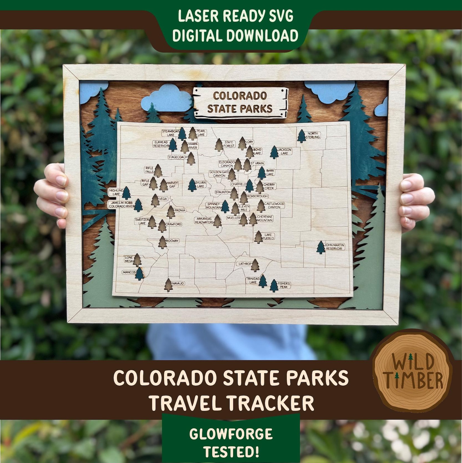 Colorado State Parks Travel Tracker SVG: Glowforge Laser Cut Map ...