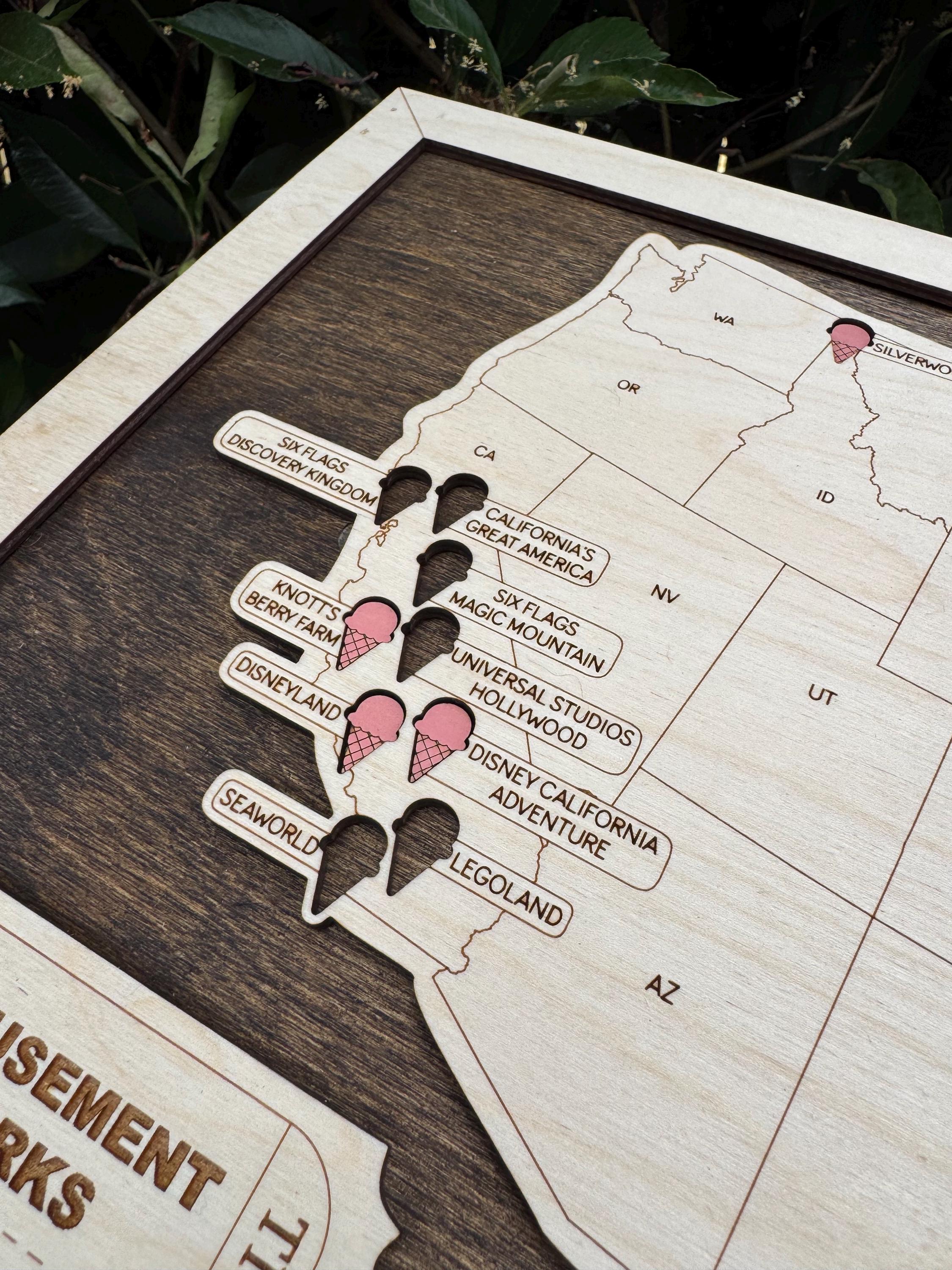Amusement Park Travel Tracker Map SVG: Laser Cut Bucket List (digital ...