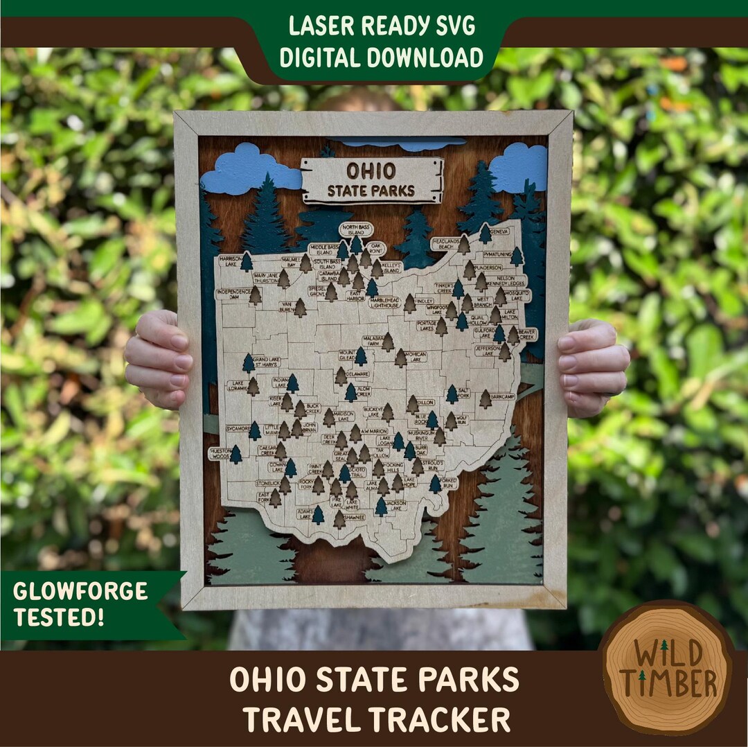 Ohio State Parks Travel Tracker Map SVG: Glowforge Laser Cut File ...
