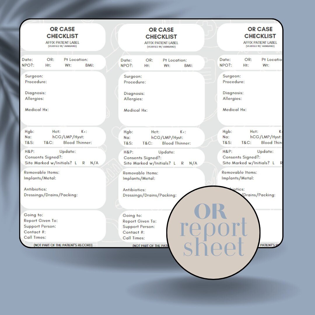 OR Nurse Case Checklist I OR Report Sheet I Circulating Nurse Case ...
