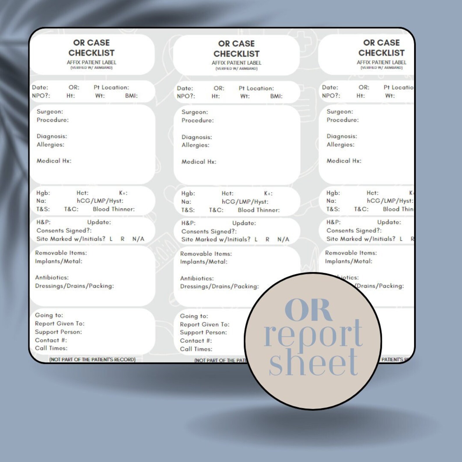 OR Nurse Case Checklist I OR Report Sheet I Circulating Nurse Case ...