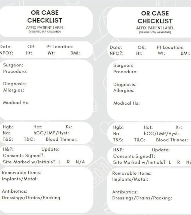 OR Nurse Case Checklist I OR Report Sheet I Circulating Nurse Case ...