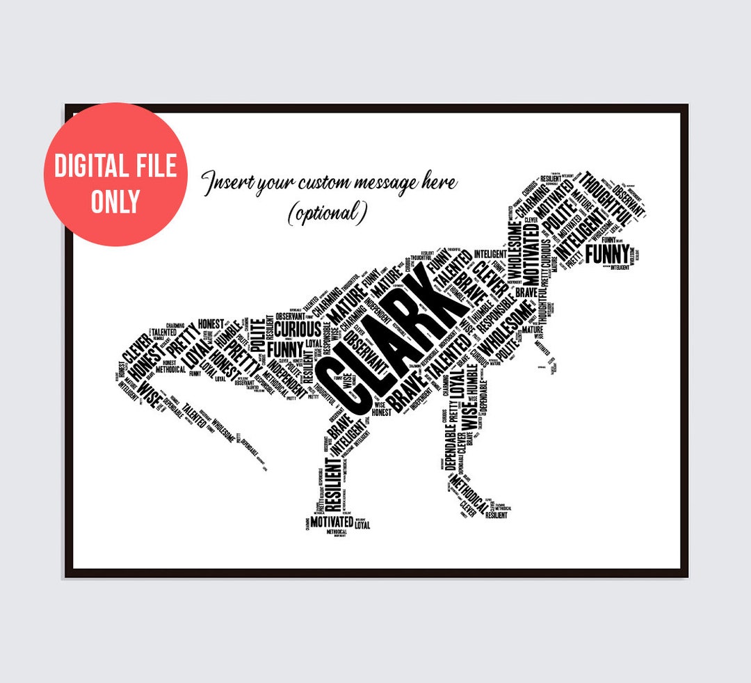 Custom T-rex Poster DIGITAL ONLY, Custom Word Wall Art, Decor, Digital ...