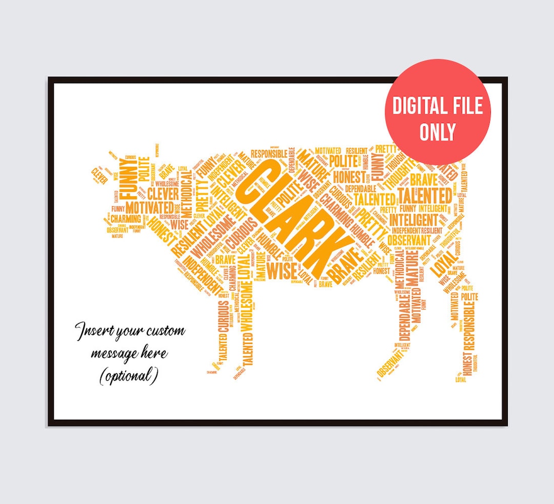 Custom Cow Poster DIGITAL ONLY, Custom Word Wall Art, Decor, Digital ...