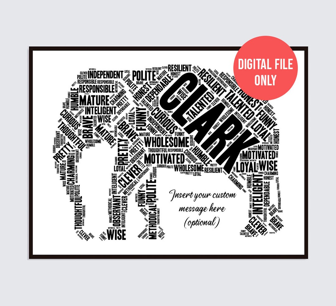 Custom Elephant Walking Poster DIGITAL ONLY, Custom Word Wall Art ...