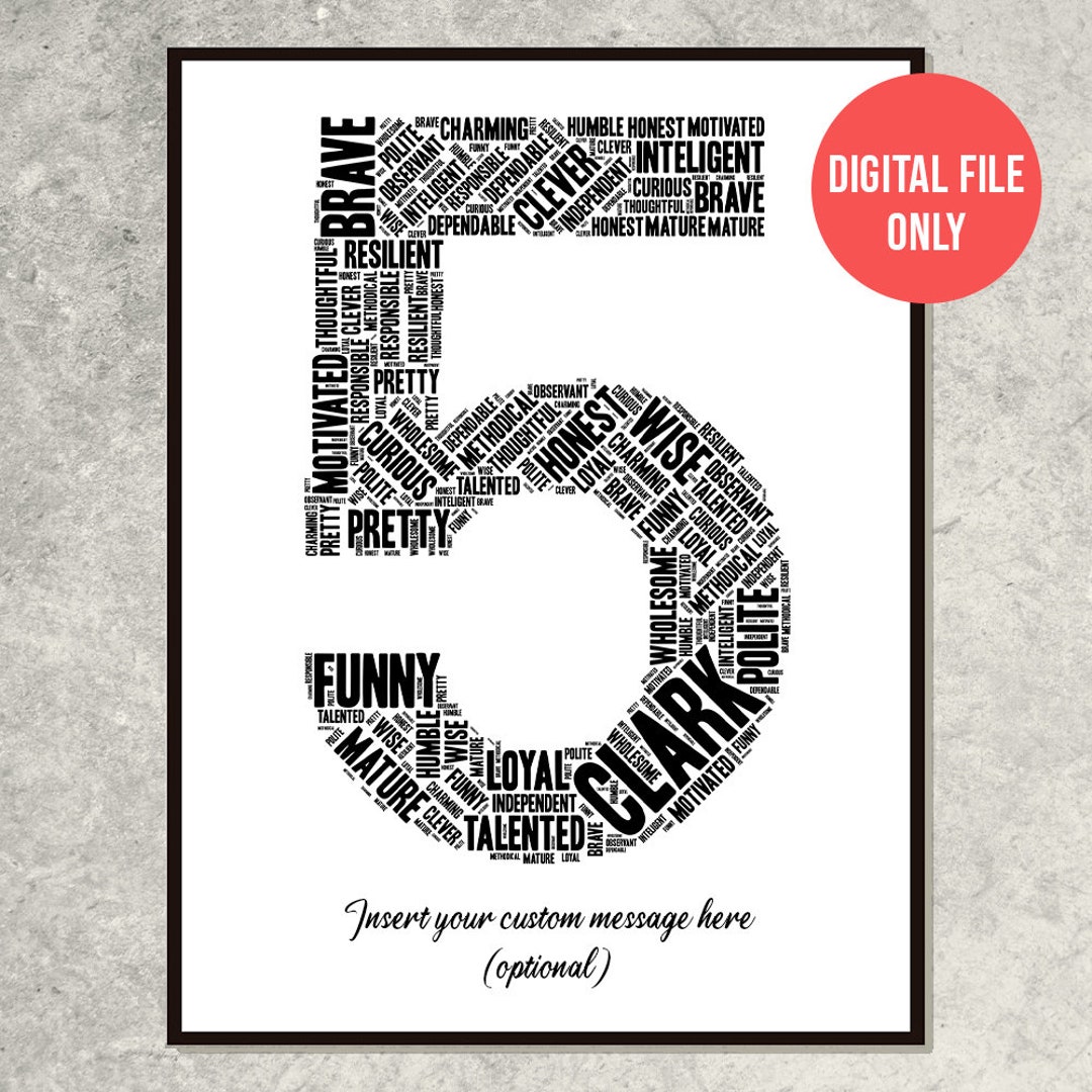 Custom Number 5 Poster DIGITAL ONLY, Custom Word Wall Art, Decor ...