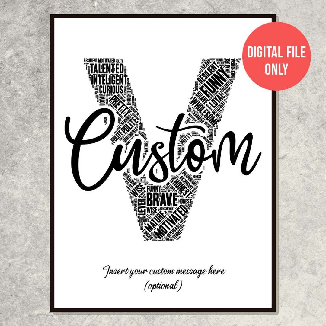 Custom V Letter Poster DIGITAL ONLY, Custom Initial Poster, Custom Word ...