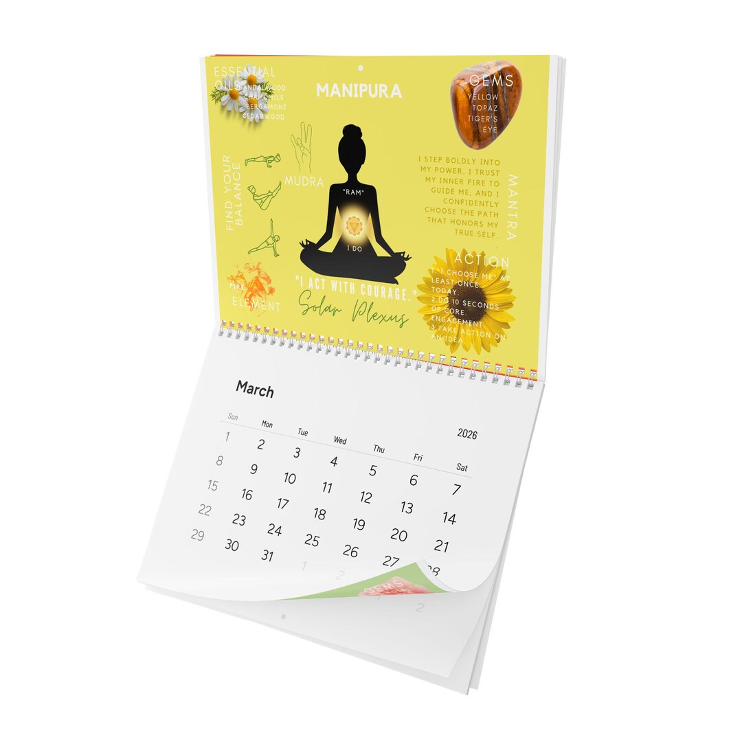 Chakra Affirmations Wall Calendar 2026 | Monthly Yoga Meditation Art ...
