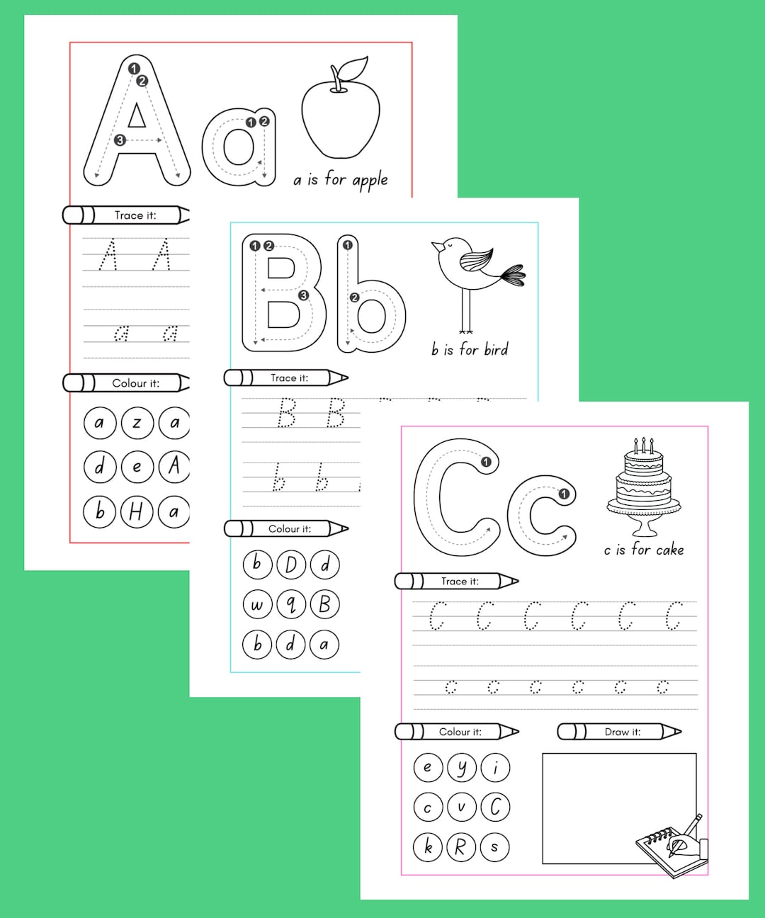 26 ABC Phonics Tracing Cards Printable Alphabet Tracing Letter Practice ...