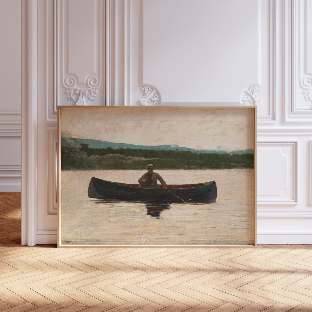 Canoe Fishing Wall Print Lake Home Decor Printable Wall Art Mountain ...