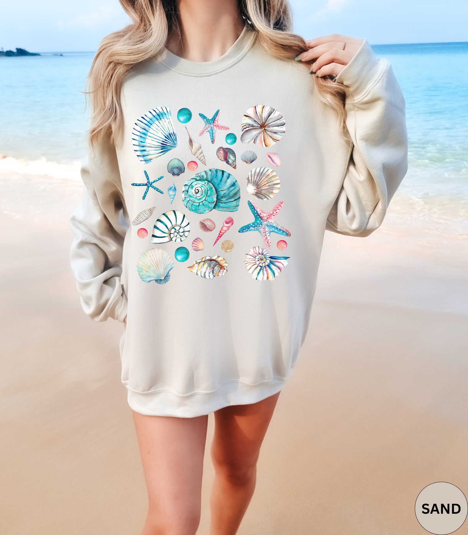 Sea Shell Summer Beach Vacation Sweatshirt for Women,sheashell Sweaters ...