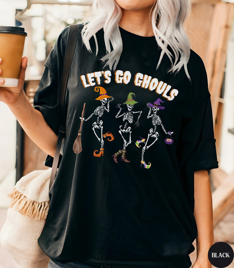 Let's Go Ghouls Halloween Dancing Skeletons Comfort Colors Shirt ...