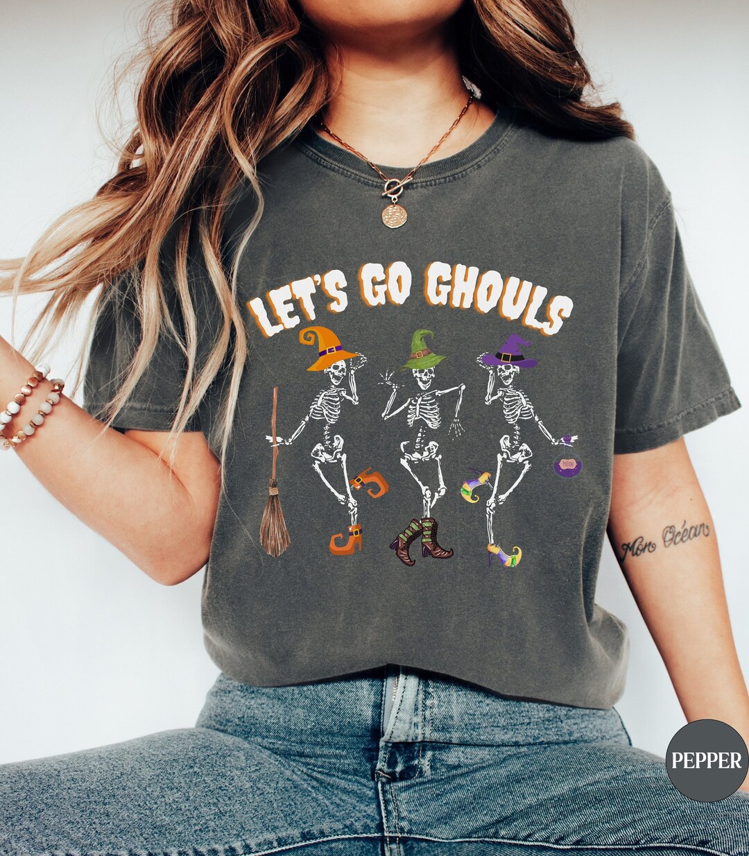 Let's Go Ghouls Halloween Dancing Skeletons Comfort Colors Shirt ...