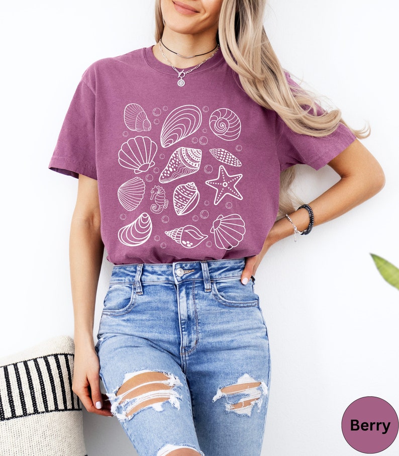 Sea Shells in White Summer Beach Vacation Comfort Colors Shirt,seashell ...