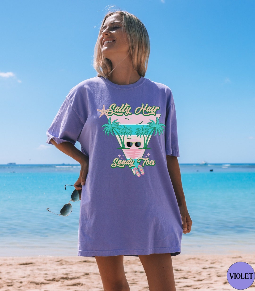 Retro Salty Hair Sandy Toes Comfort Colors Summer Beach Vacation Shirt ...