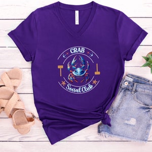 Crab Social Club Summer Beach Vacation V-neck Shirt,blue Crab Tshirt ...