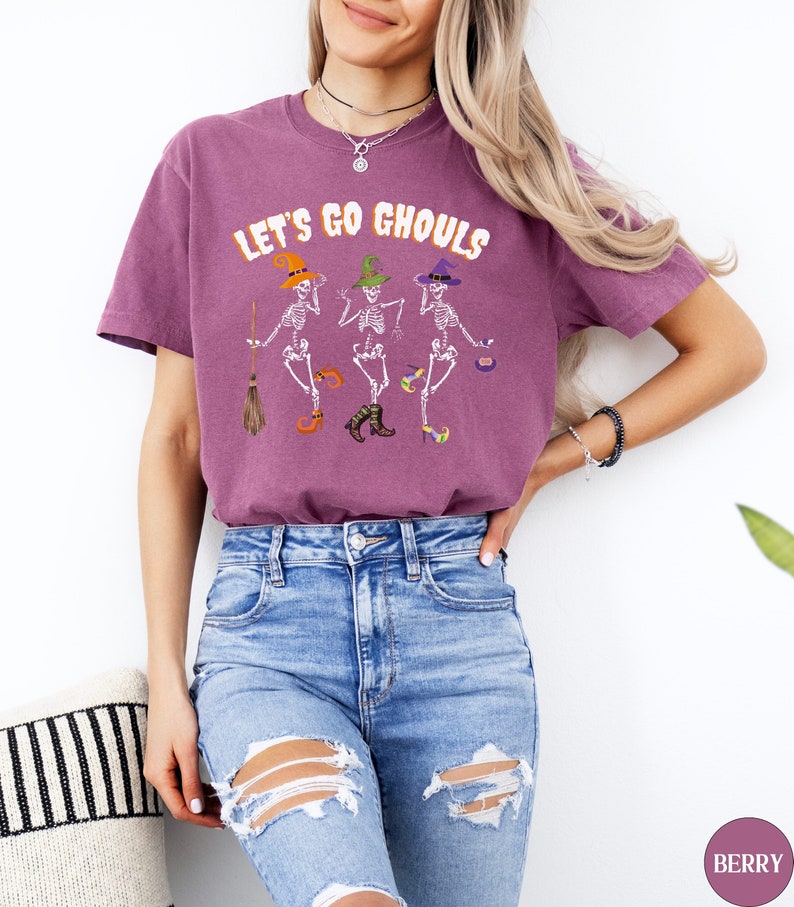 Let's Go Ghouls Halloween Dancing Skeletons Comfort Colors Shirt ...