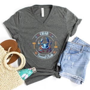 Crab Social Club Summer Beach Vacation V-neck Shirt,blue Crab Tshirt ...