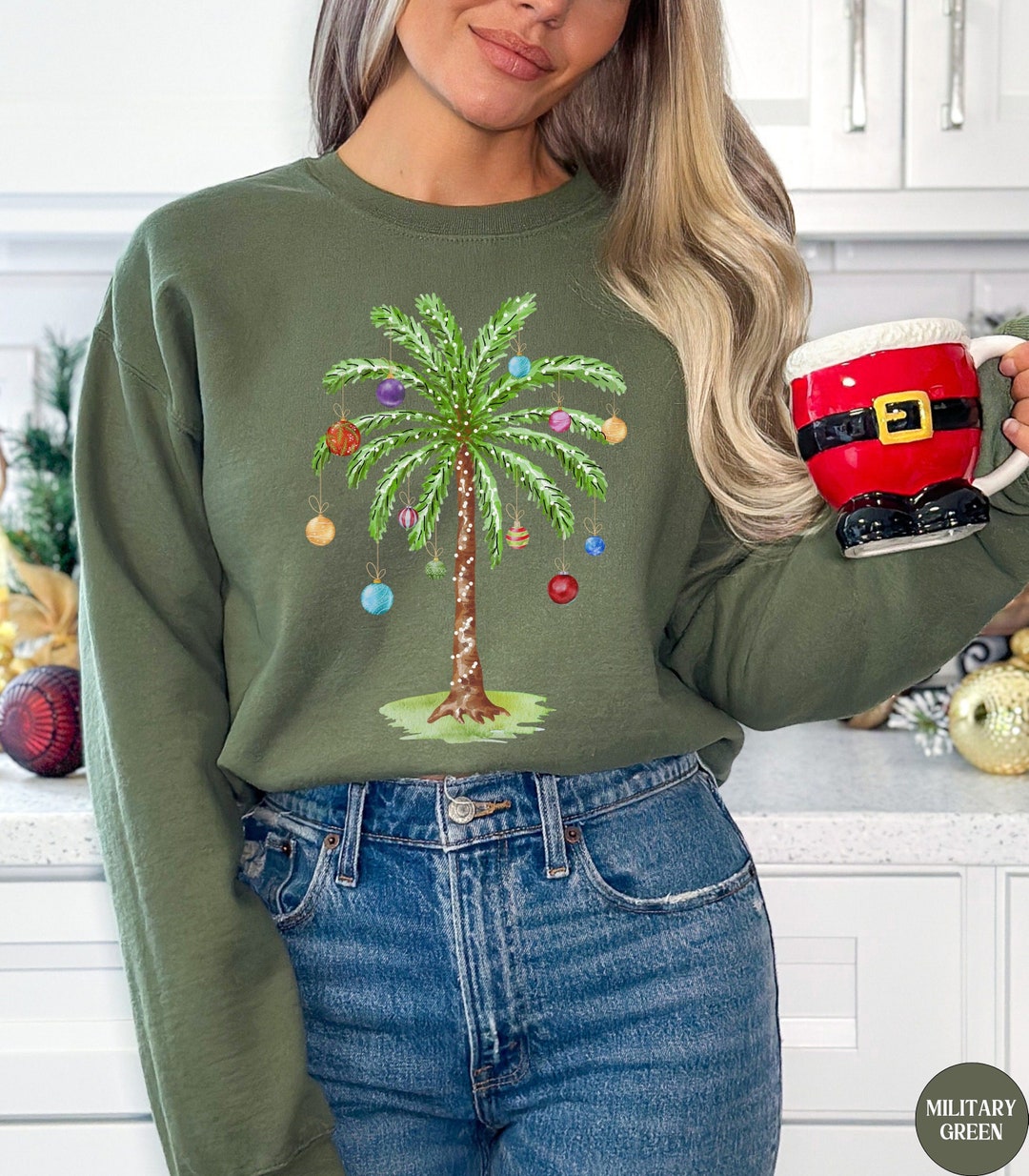 Christmas Palm Tree Sweatshirt,christmas Tropical Palm Tree Sweater ...