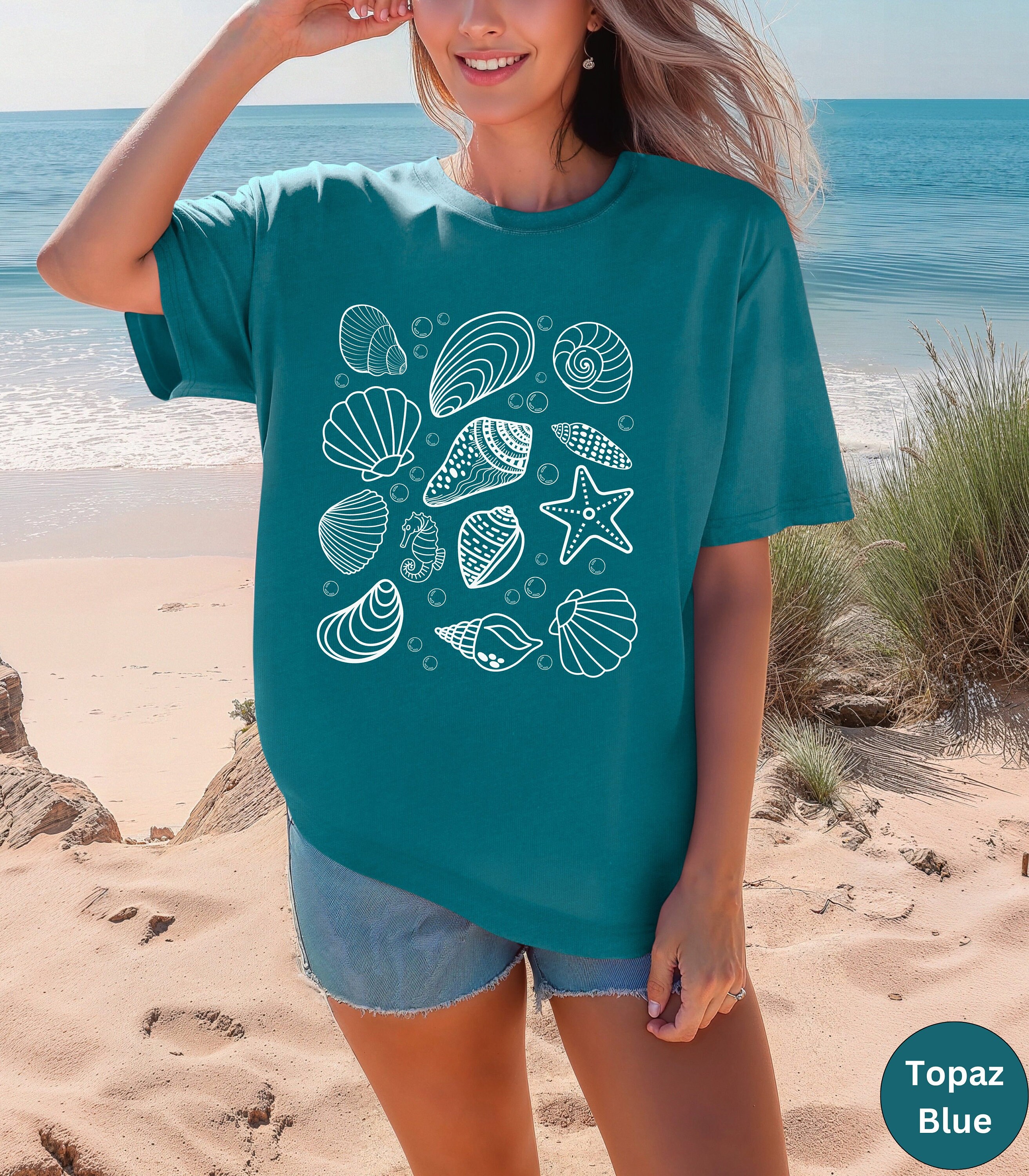 Sea Shells in White Summer Beach Vacation Comfort Colors Shirt,seashell ...
