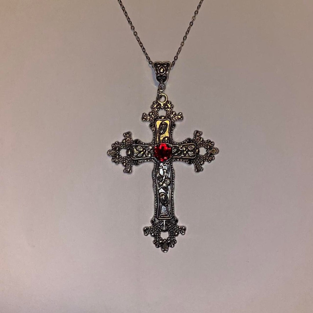 Vampiric Crystal Cross Necklace - Etsy