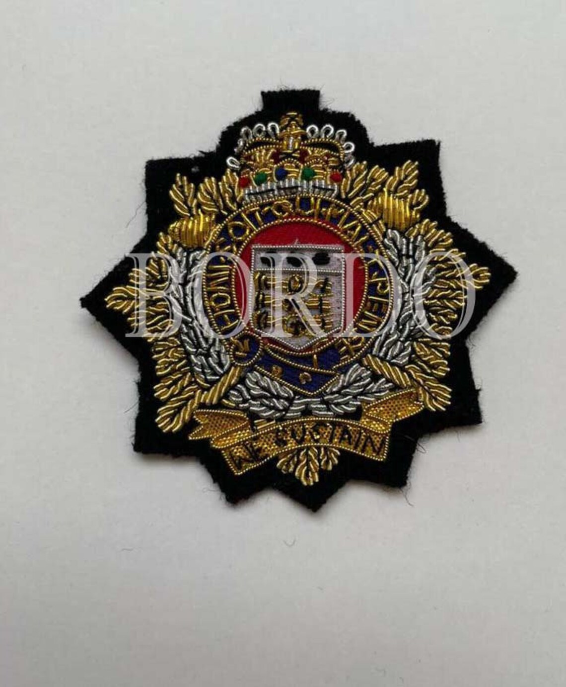 Handmade Royal Logistics Corps Cap Badge: Gold Bullion Embroidered RLC ...