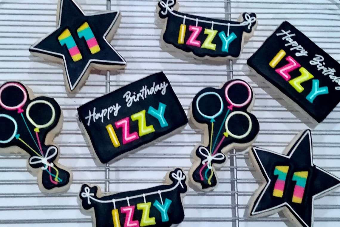 Neon Birthday Cookies 1 Dozen - Etsy