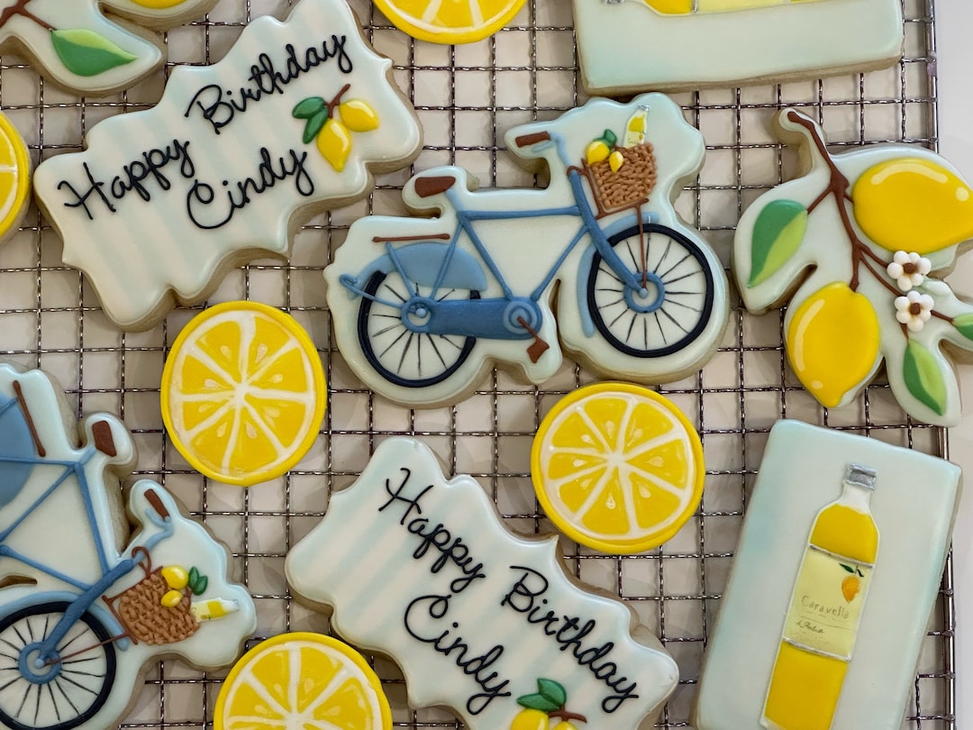 Bicycle Birthday Lemon Custom Sugar Cookies 1 Dozen - Etsy