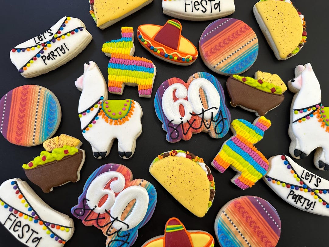 Happy Birthday/fiesta Decorated Sugar Cookies - Etsy