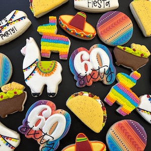 Happy Birthday/fiesta Decorated Sugar Cookies - Etsy