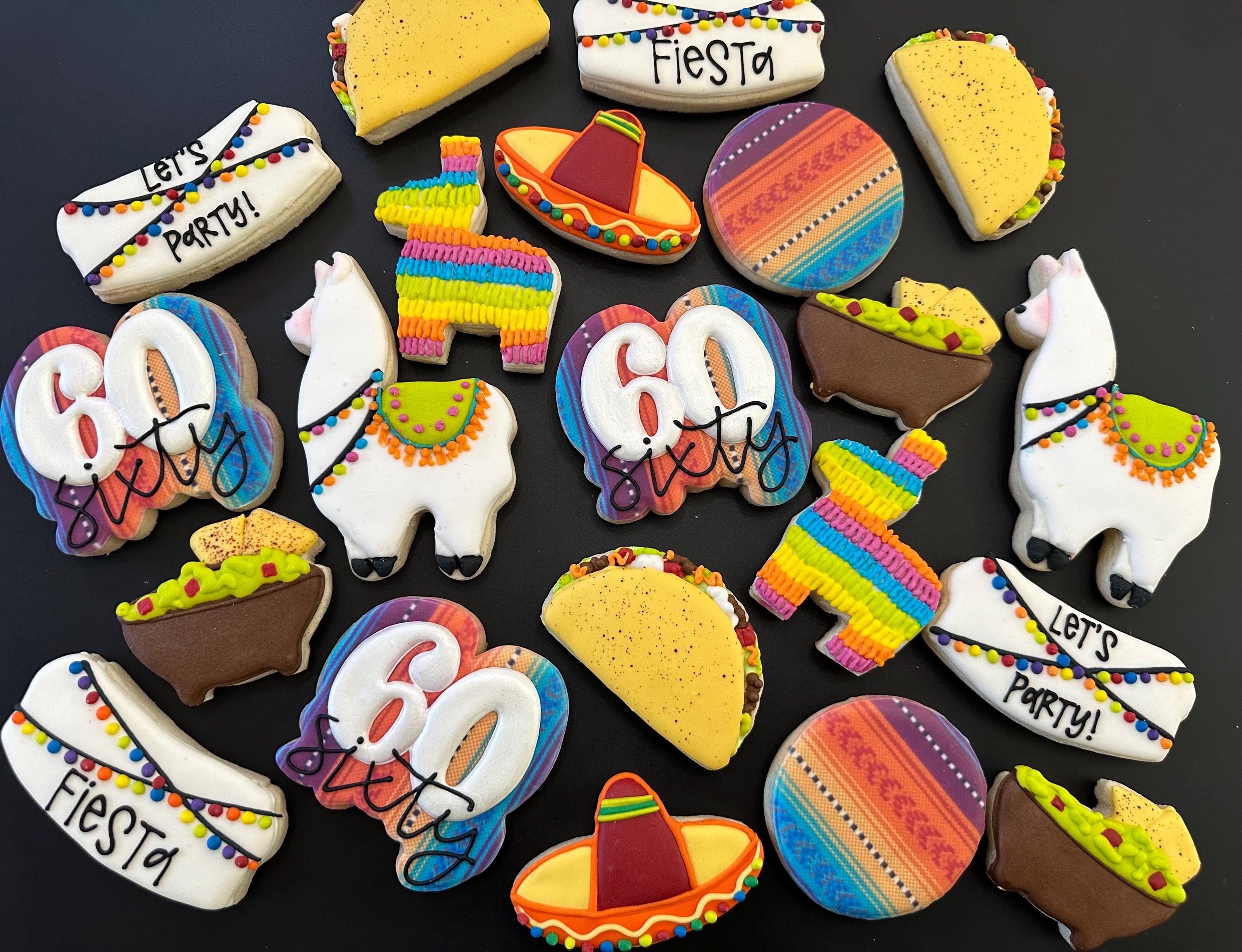 Happy Birthday/fiesta Decorated Sugar Cookies - Etsy