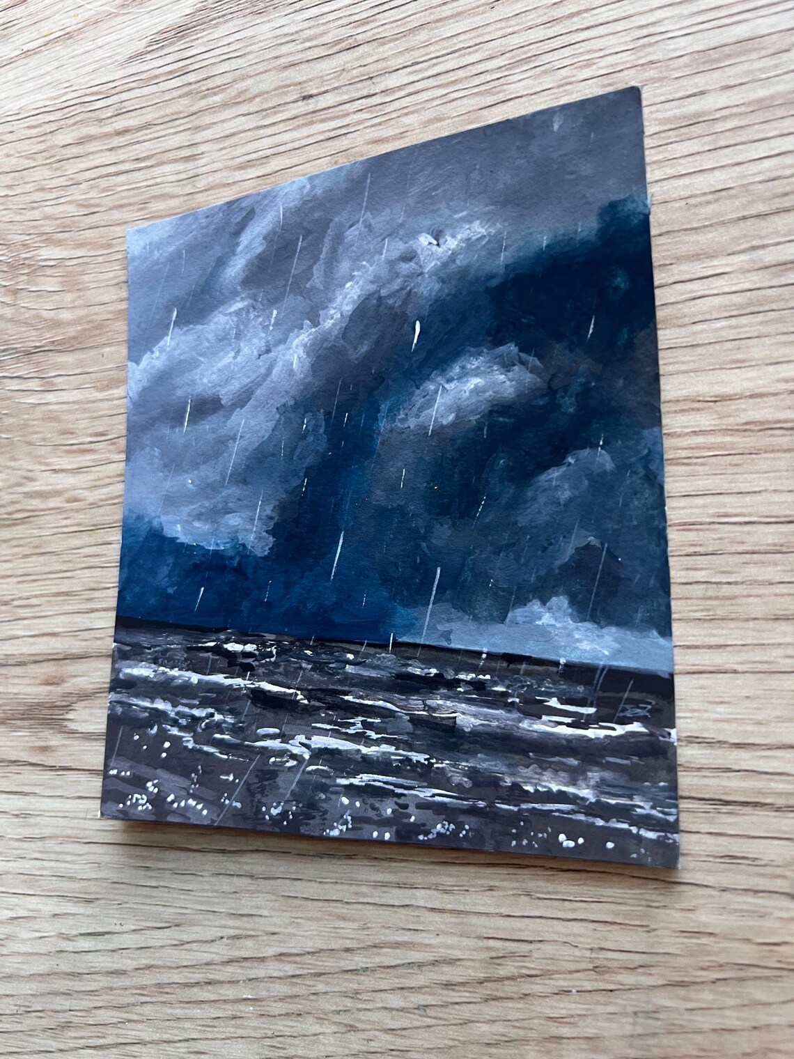 Stormy Ocean Gouache Painting, Nature Painting, Hand-painted Artwork - Etsy