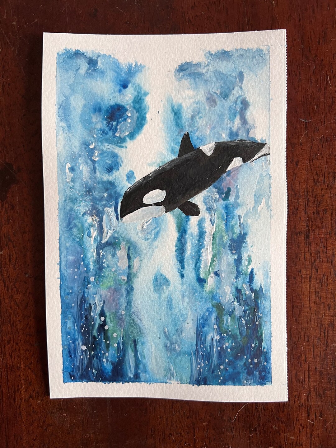 Diving Orca Watercolor Painting, Ocean Life Painting, Underwater ...