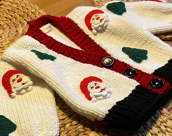 Baby Christmas Santa Cardigan, Handmade Kids Clothes, Baby Christmas ...