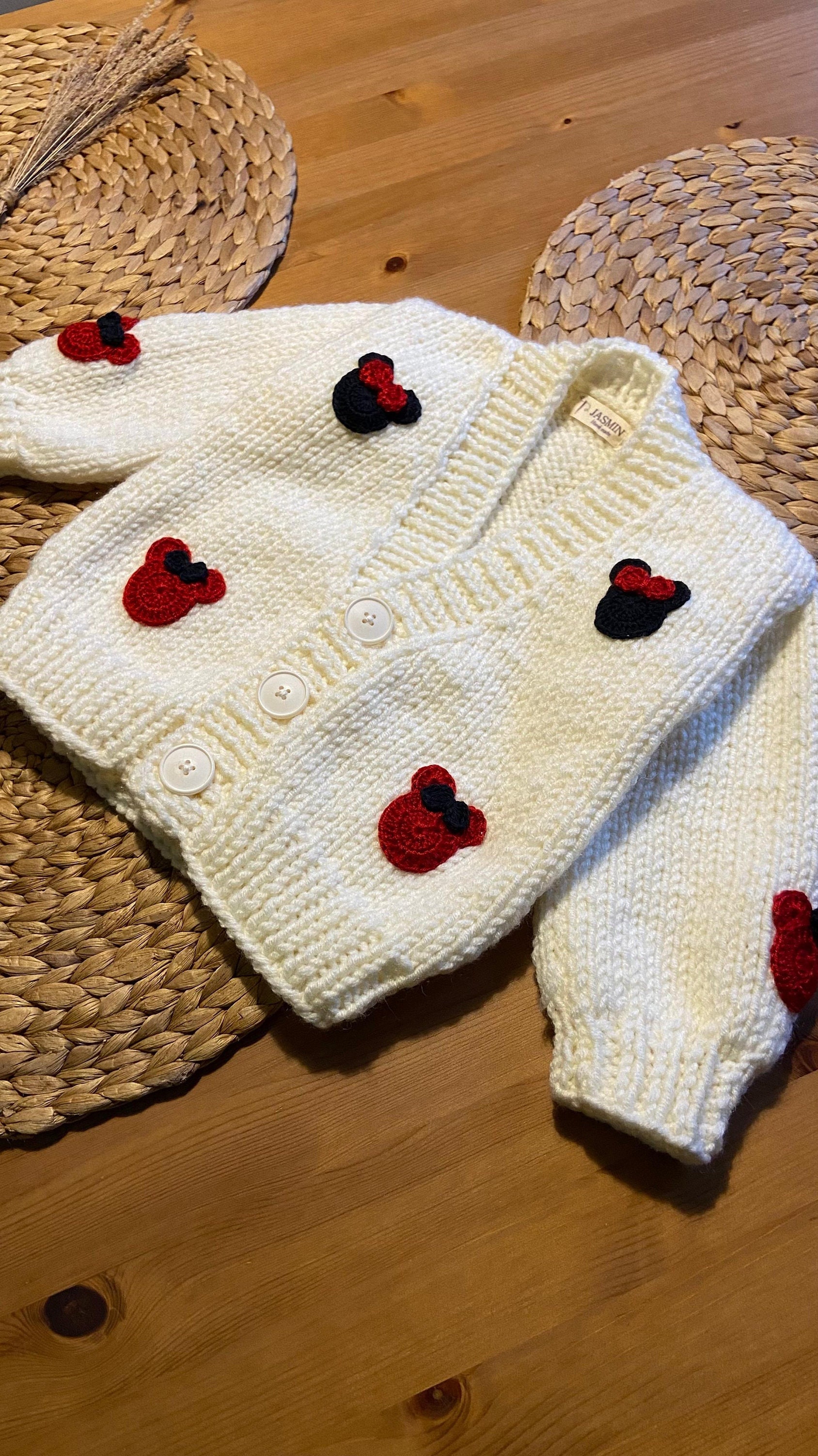 Mickey Mouse Baby Cardigan Outfit Handmade Knitted Knit Whitlove - Etsy